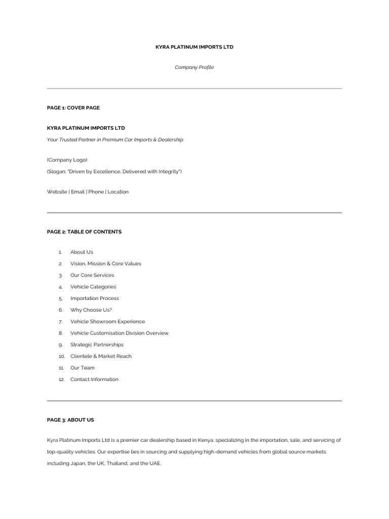 KYRA PLATINUM IMPORTS LTD - Company Profile Info | PDF | Transport ...