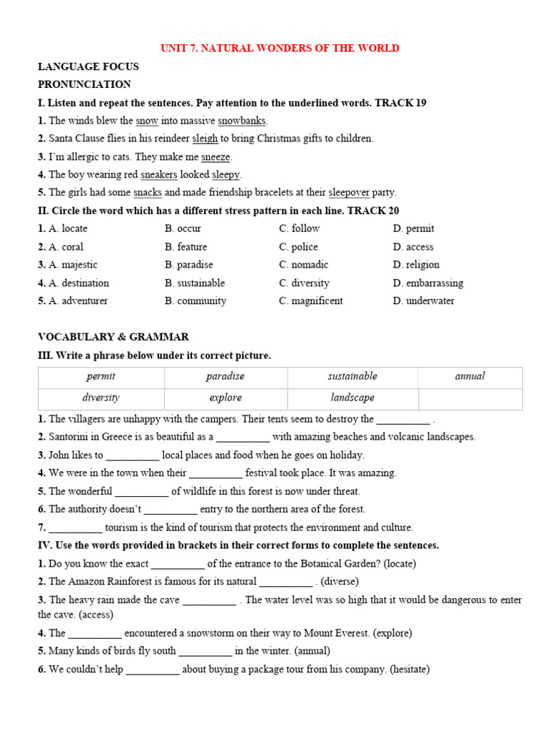 Natural Wonders: Vocabulary & Grammar Guide | PDF | Dead Sea | Coral Reef