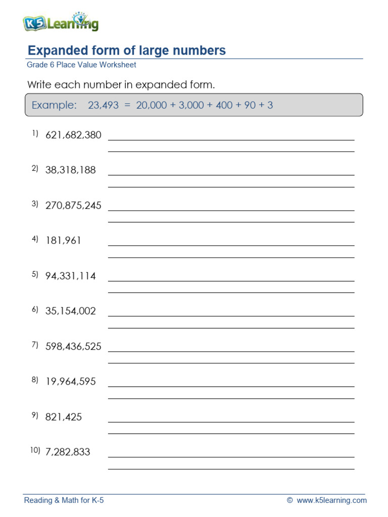 Grade 6 Place Value Expanded Form 9 Digits D | PDF