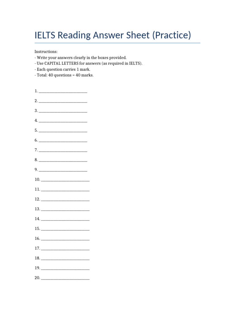 IELTS Reading Answer Sheet Template | PDF