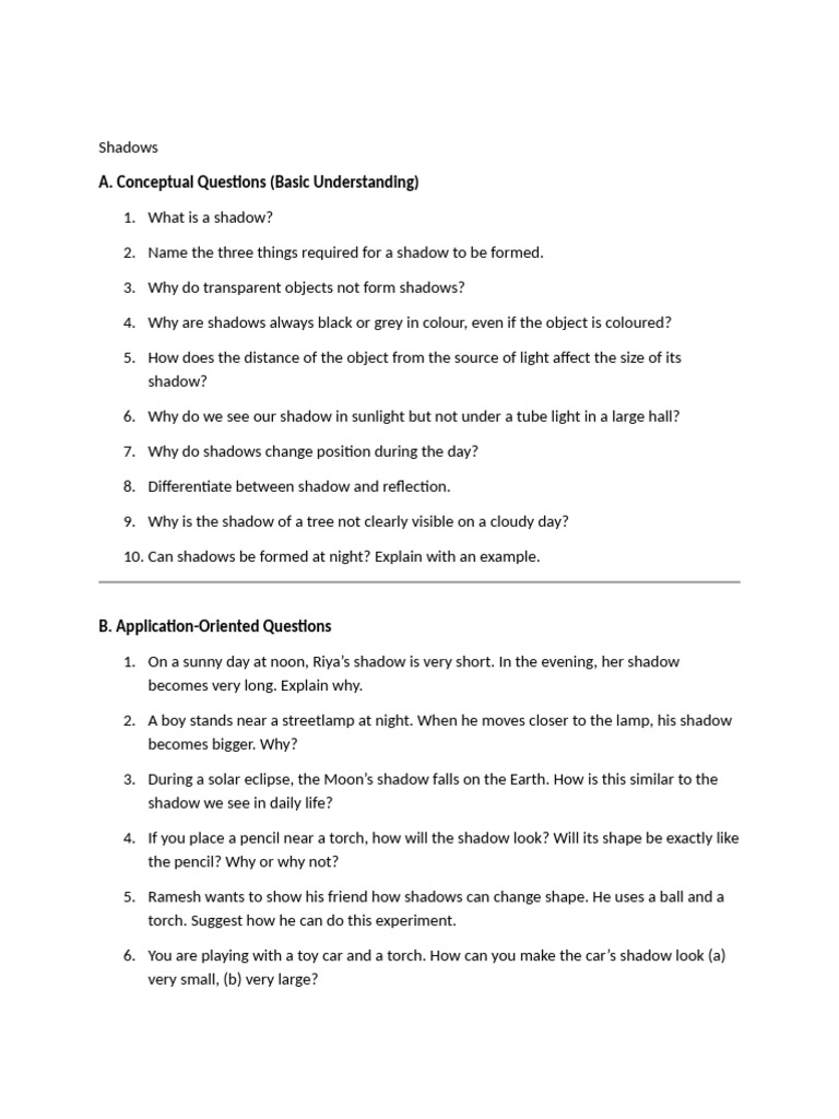 Shadows Class 5 | PDF