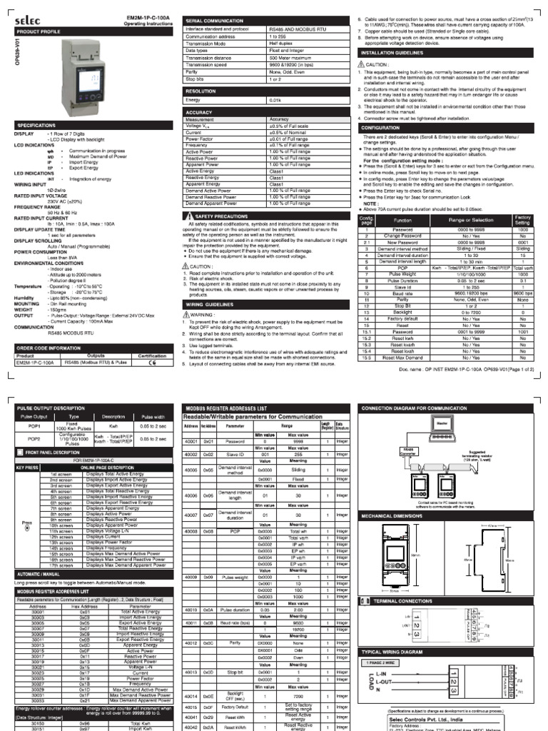 EM2M 1P C 100A User Manual | PDF
