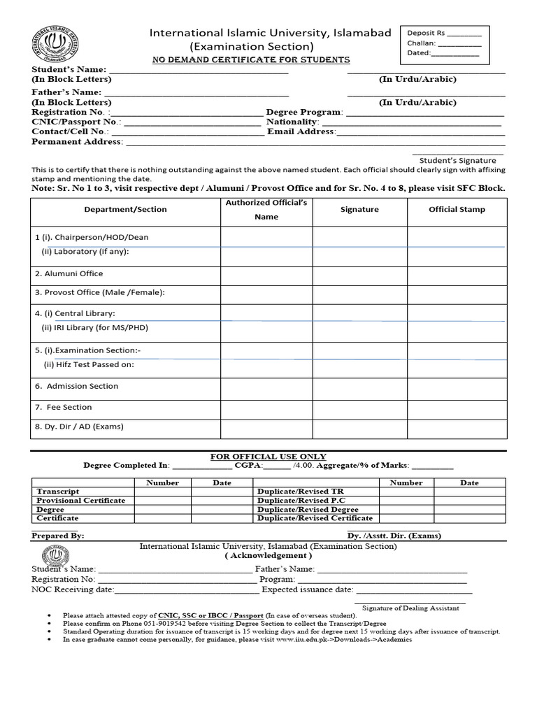 NOC Form | PDF