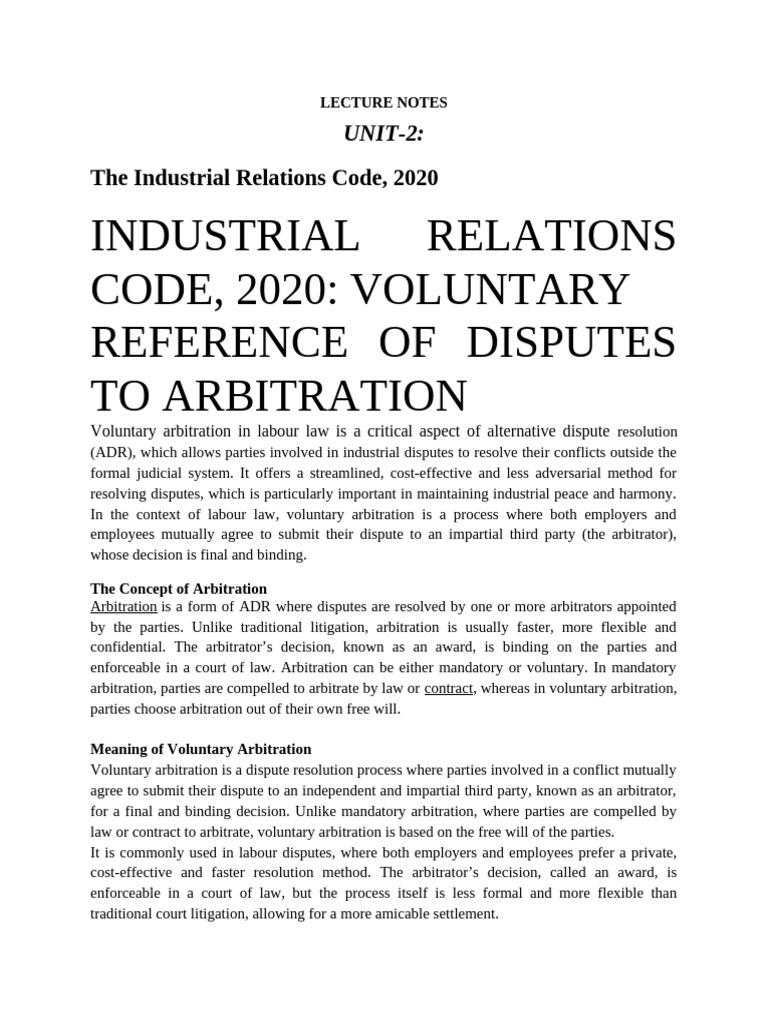 Industrial Relations Code, 2020: Voluntary Reference of Disputes To ...