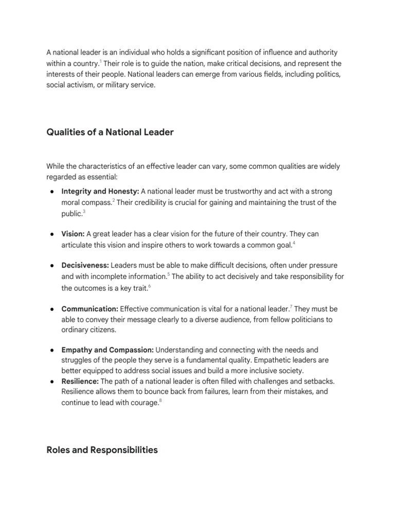 Understanding National Leaders' Roles | PDF