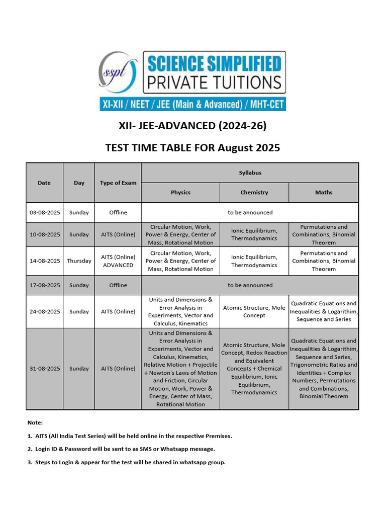 JEE Advanced 2025 Test Schedule | PDF | Chemical Equilibrium | Chemistry