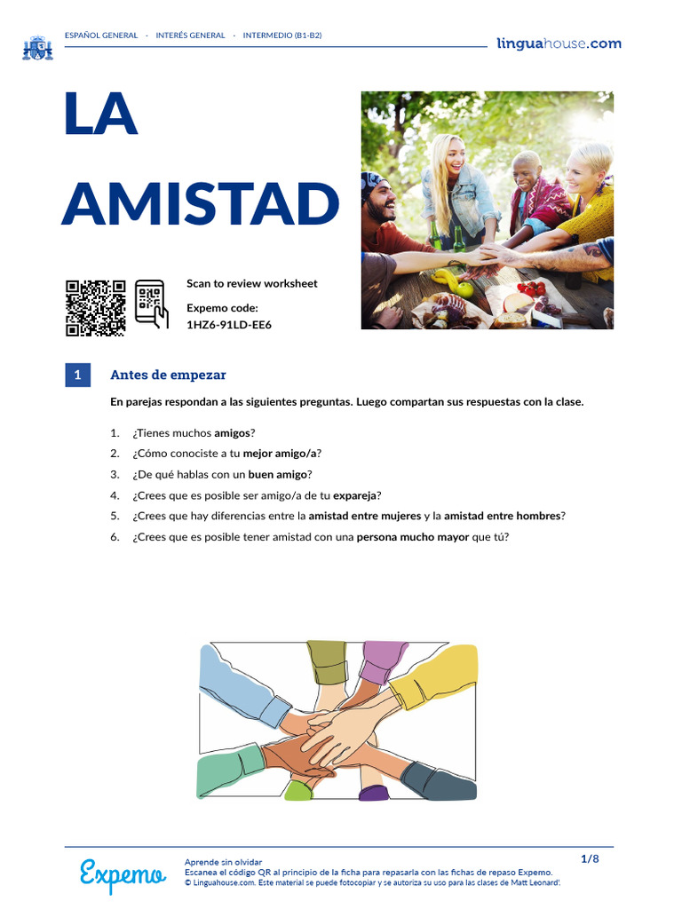 Actividades sobre la amistad en español | PDF | Adverbio | Lingüística
