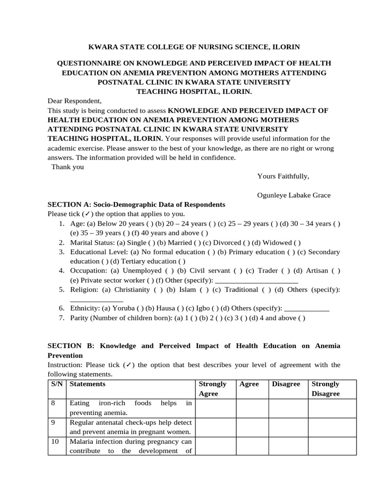 Impact of Health Education On Anemia Prevention Among Mothers | PDF ...