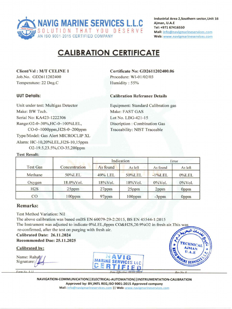 Revised Gas Detector Certificates | PDF