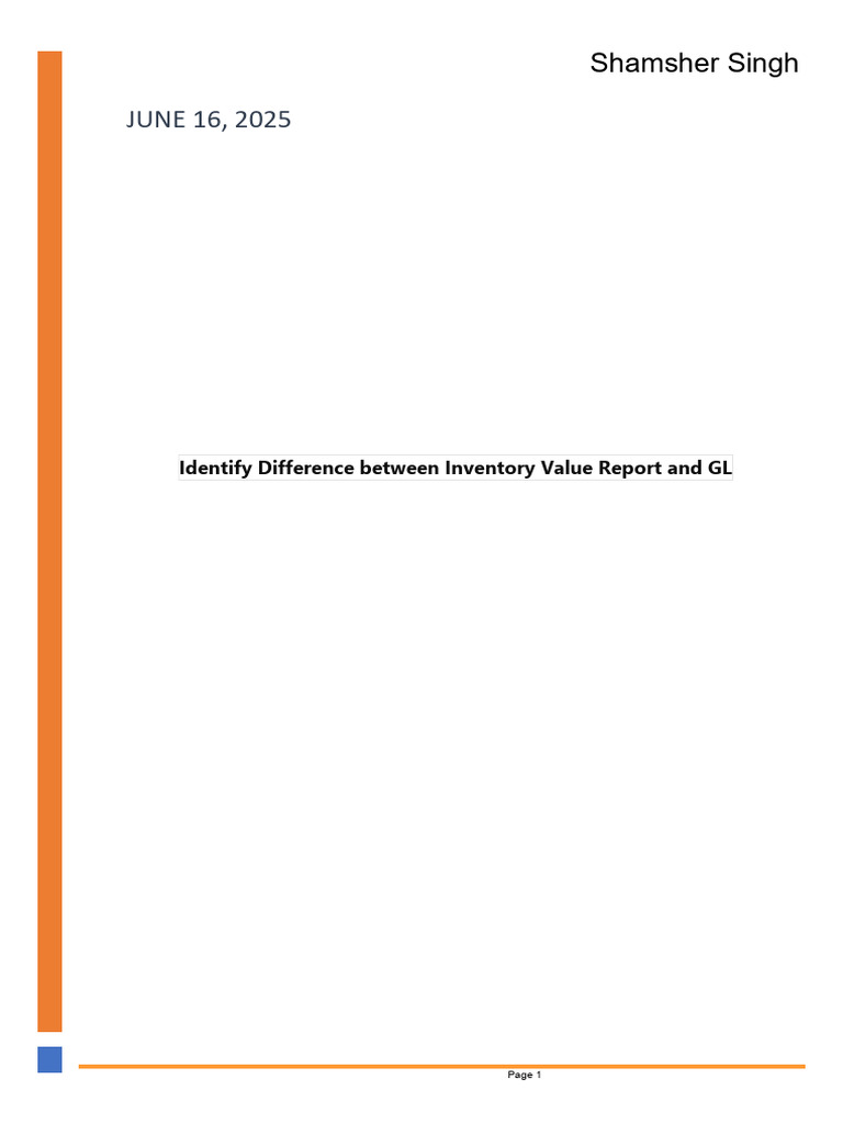 Identify Diff BW Inventory Value and GL | PDF | Inventory