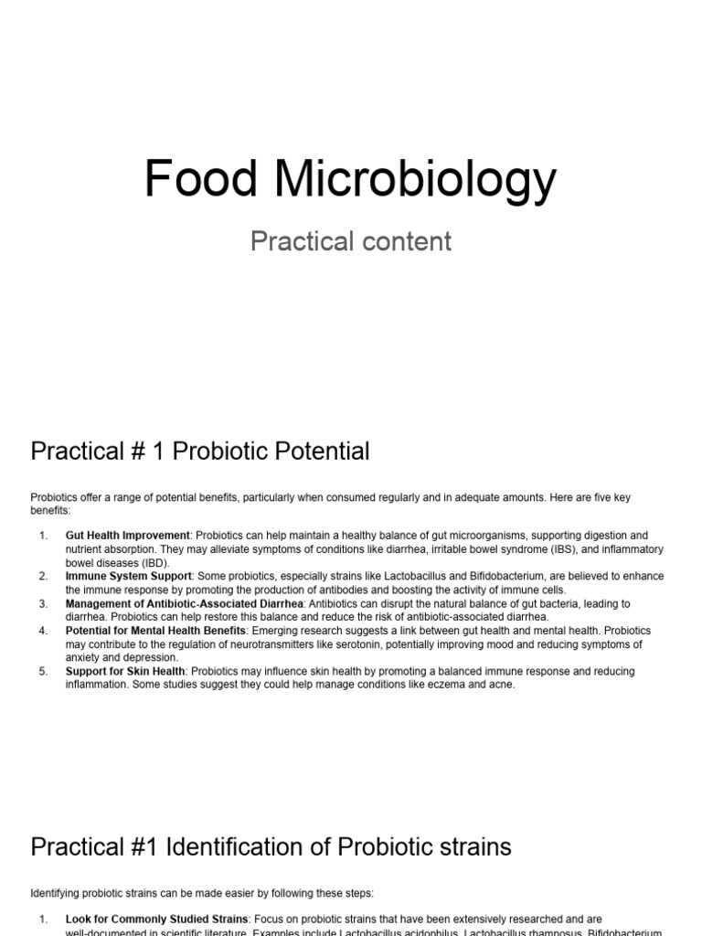 Food Microbiology [ practical ] | PDF | Probiotic | Colony Forming Unit