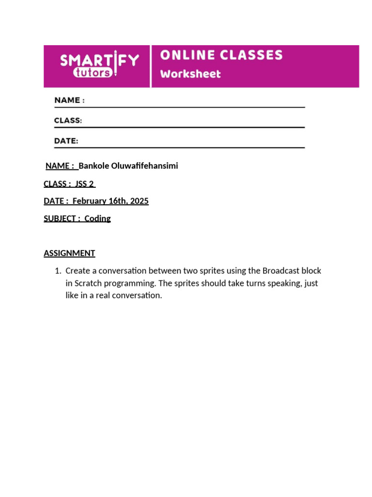 Scratch Coding Assignment: Sprite Conversation | PDF