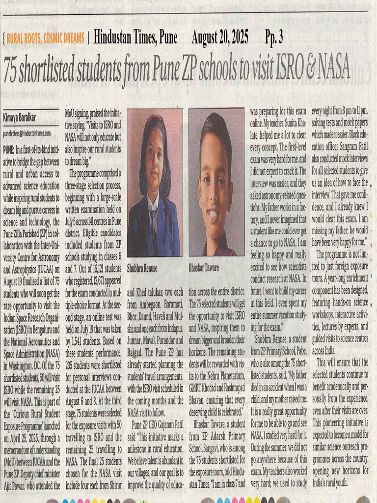 ZP Iucaa Isro Nasa Hindustantimes20august2025pp03 | PDF