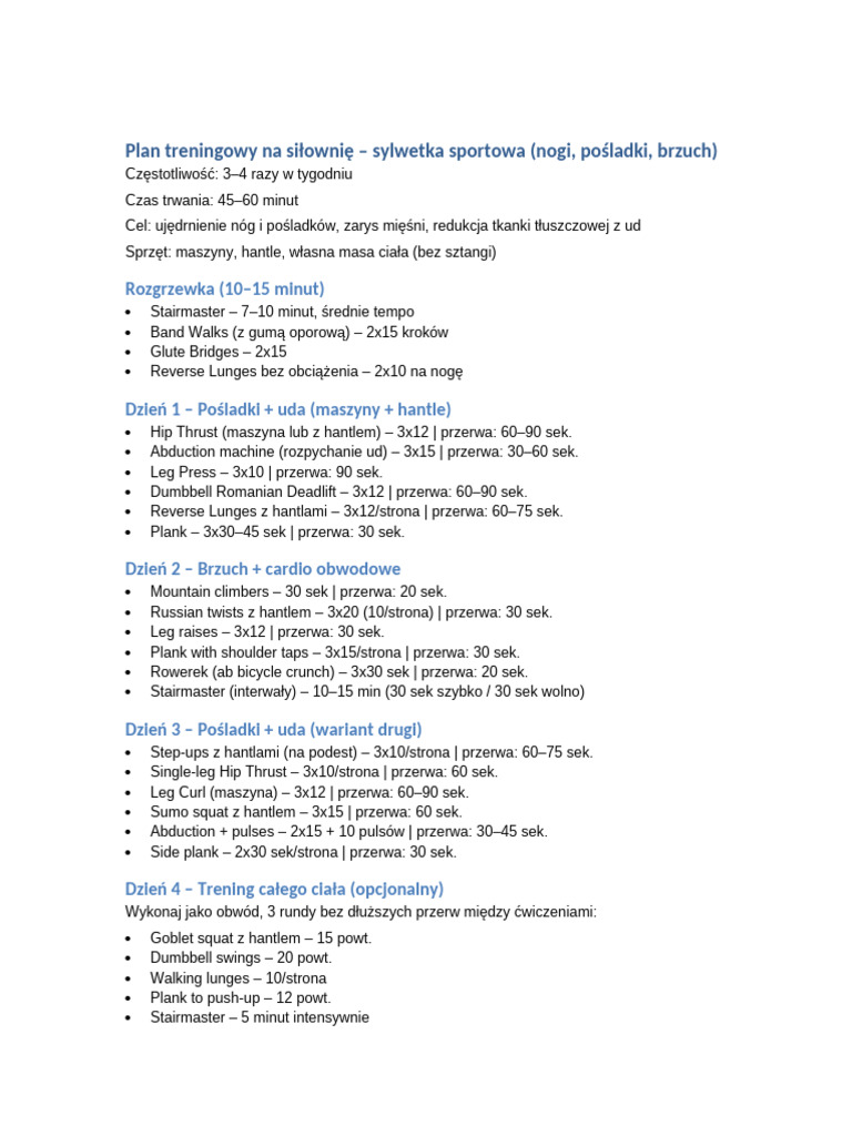 Plan Treningowy Próbny | PDF