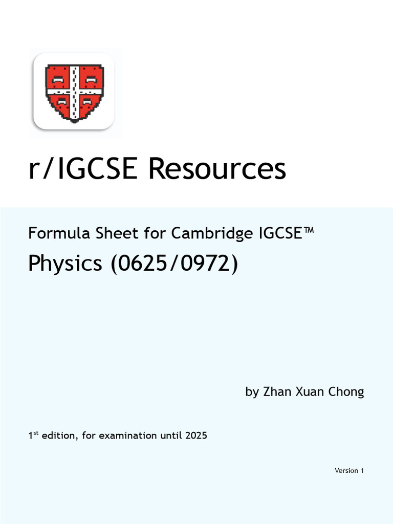 IGCSE Physics Formula Sheet 2023 | PDF | Voltage | Waves