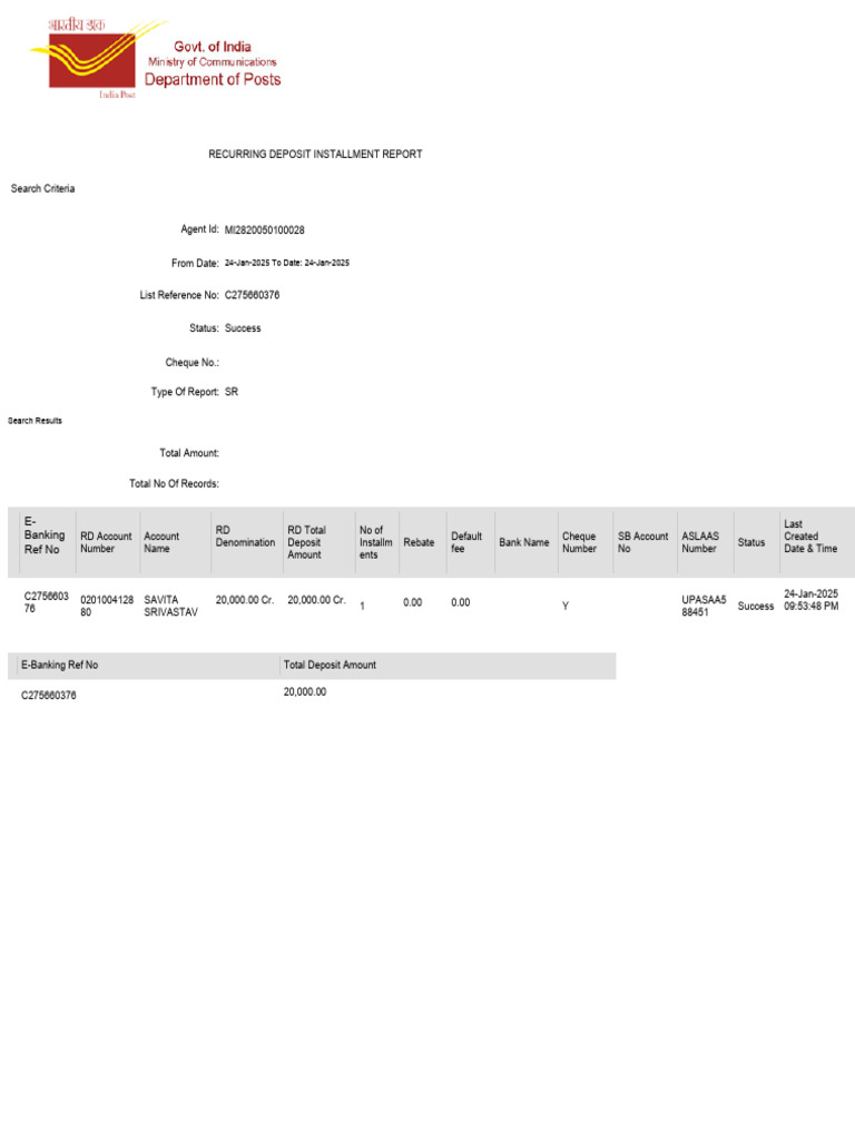 Recurring Deposit Installment Report | PDF