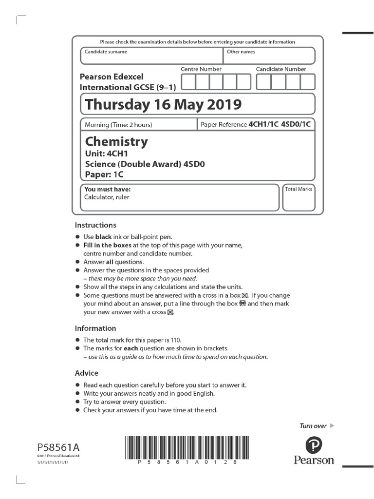 Chem P1 2019-2024 Edexcel Chemistry Ial | PDF | Physical Sciences | Physical Chemistry