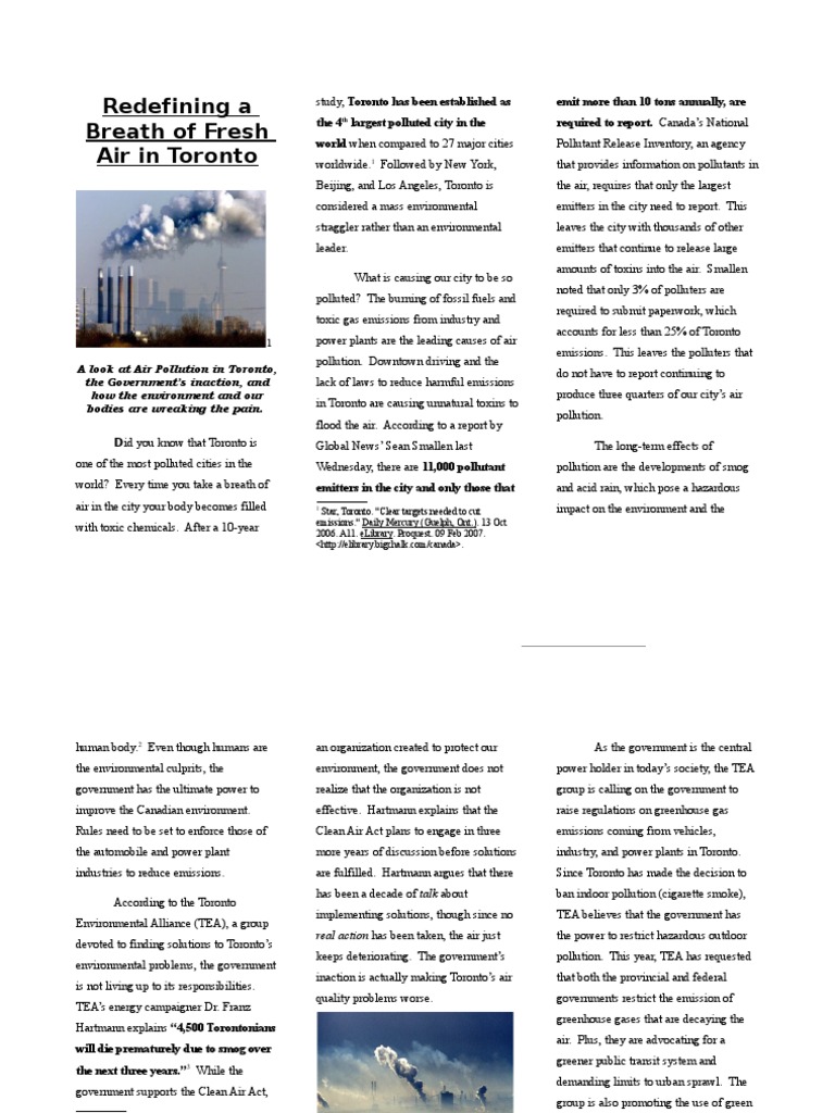 Toronto Pollution Newspaper Article | Air Pollution | Clean Air Act ...