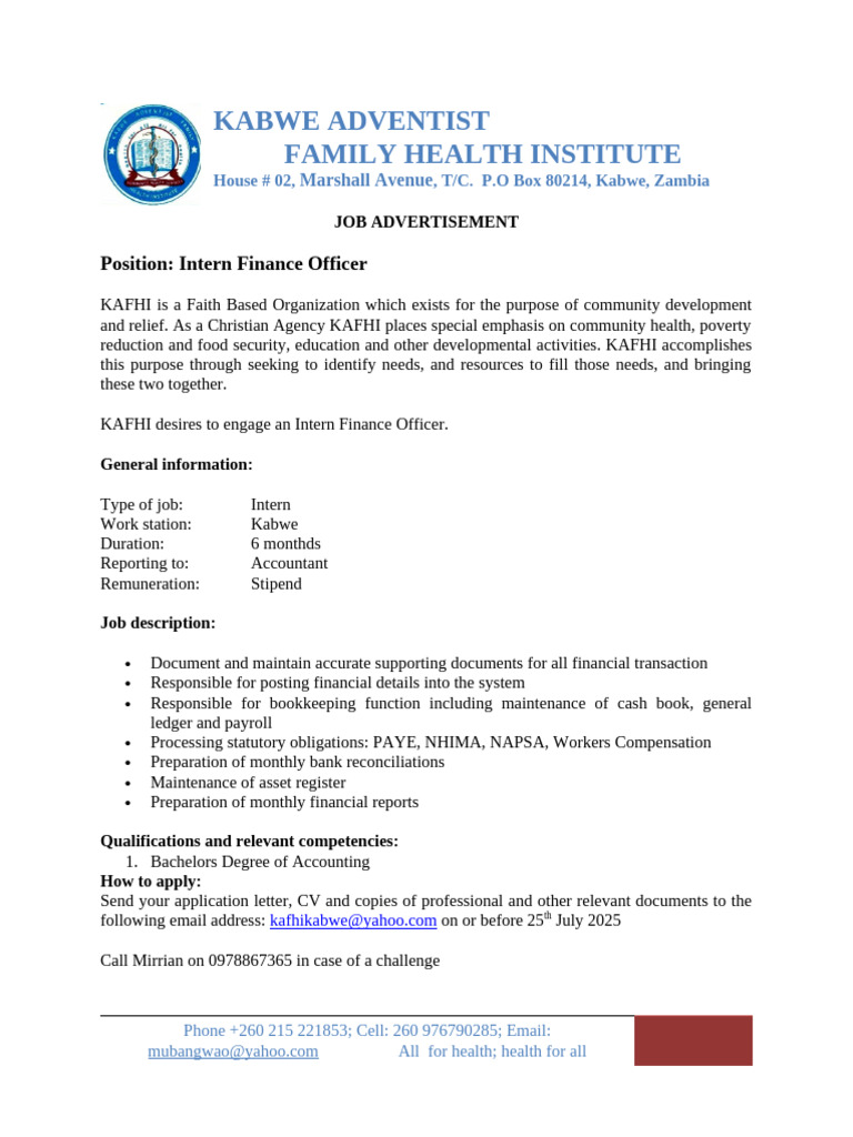 Finance & Admin Officer Job Advert 25 | PDF