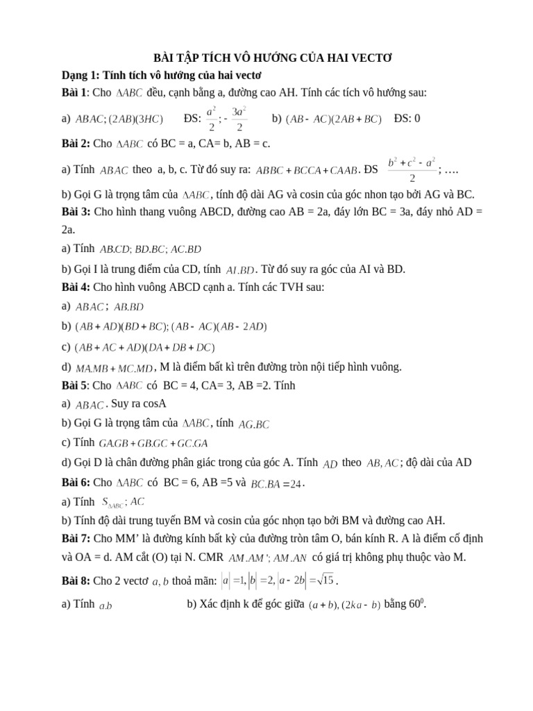 Bai Tap Tich Vo Huong Cua 2 Vecto | PDF