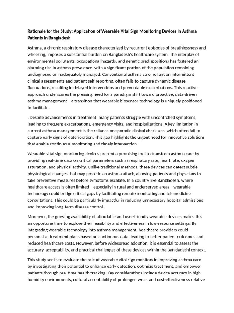 Rationale For The Study | PDF | Asthma | Wearable Technology