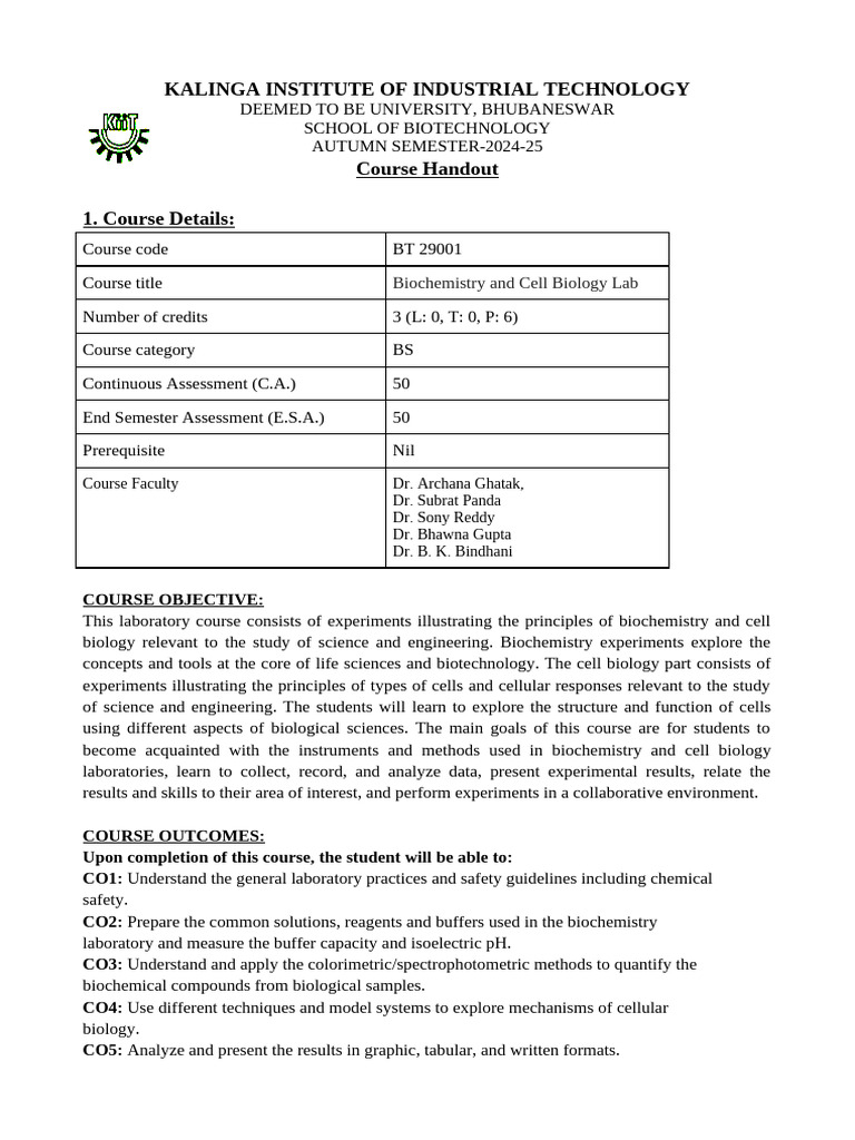 Biochemistry and Cell Biology Lab Guide | PDF | Experiment | Biochemistry