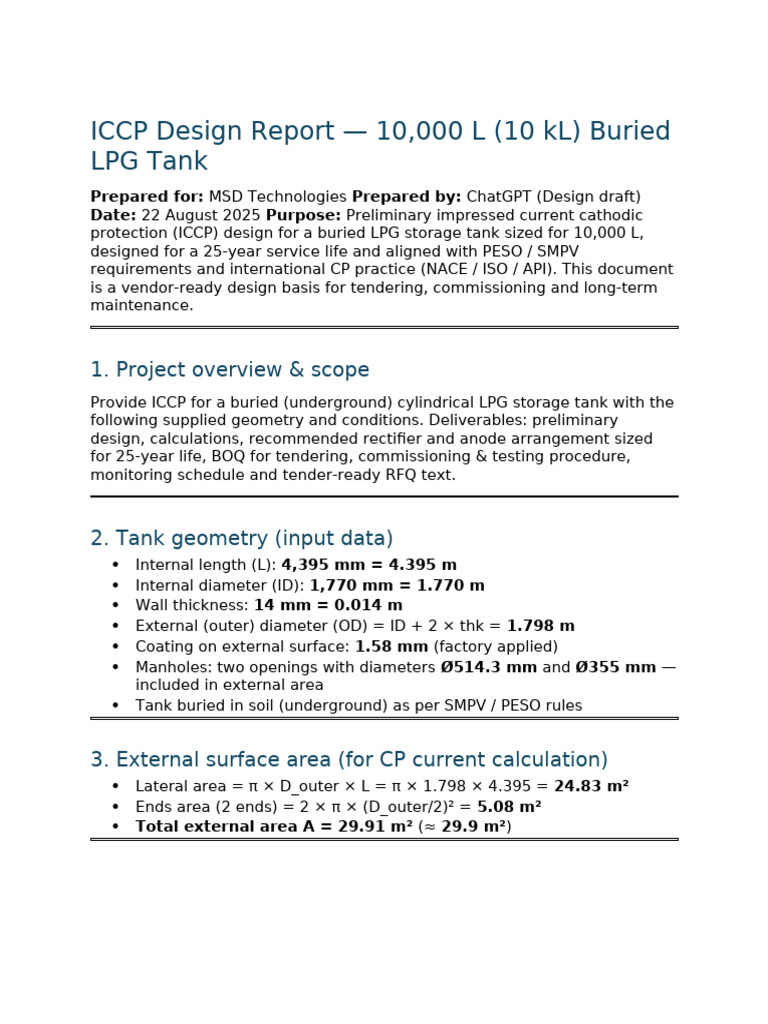 ICCP Design for 10kL LPG Tank | PDF | Rectifier | Electromagnetism
