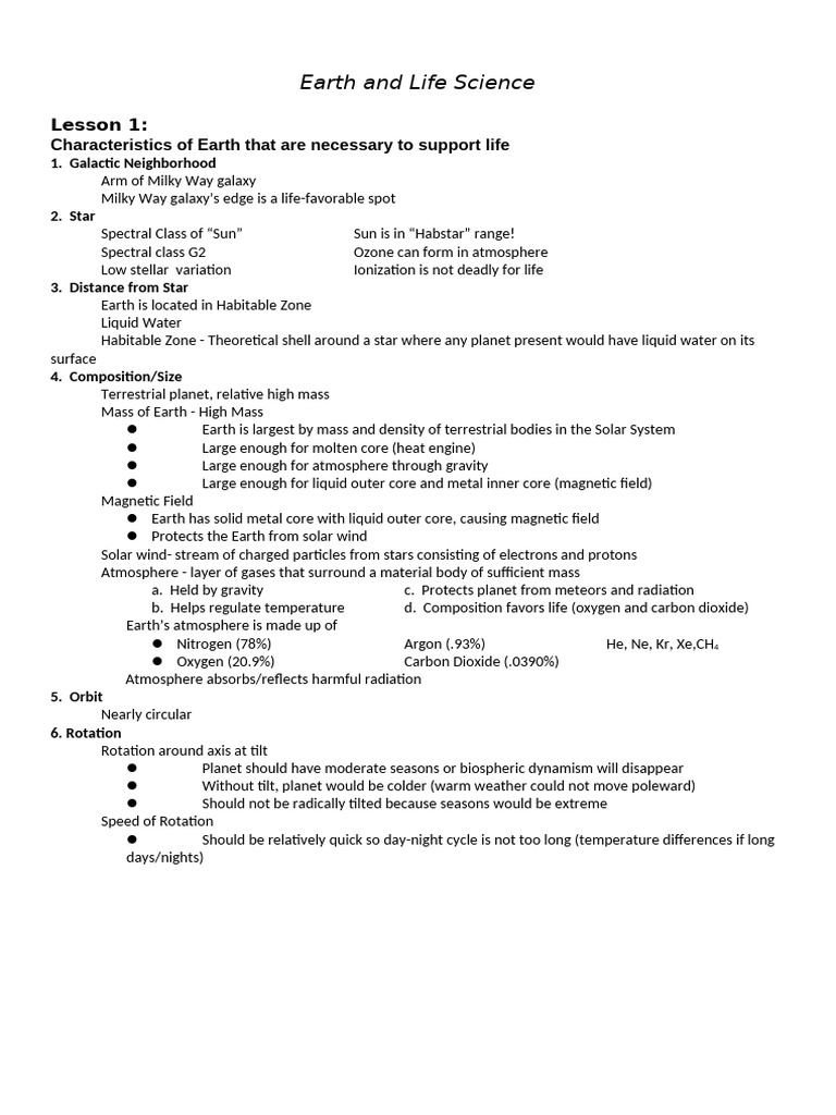 Essential Earth Characteristics for Life | PDF | Earth Sciences ...