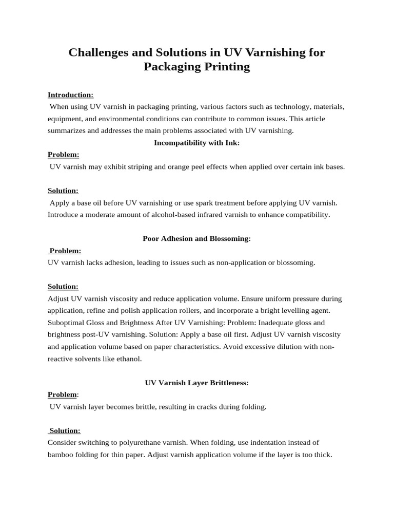 UV Varnishing Challenges & Solutions | PDF | Varnish | Ultraviolet
