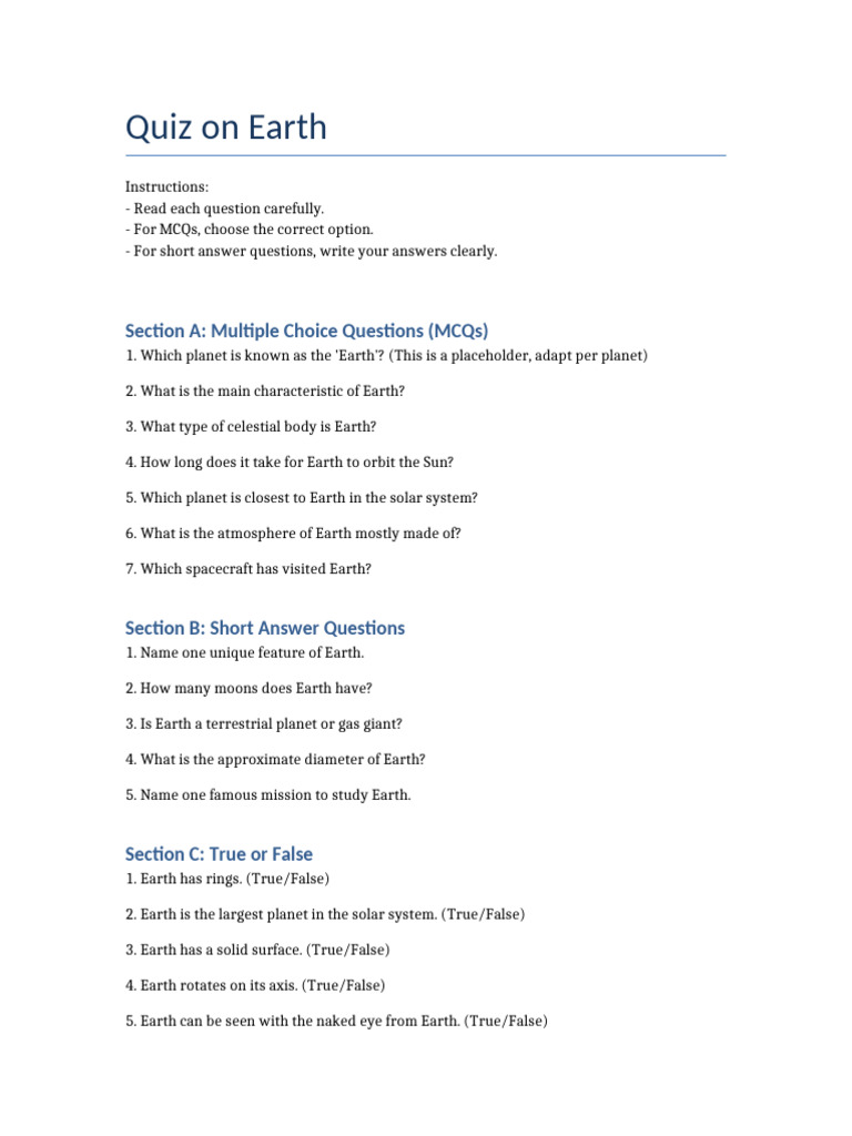 Earth Quiz | PDF