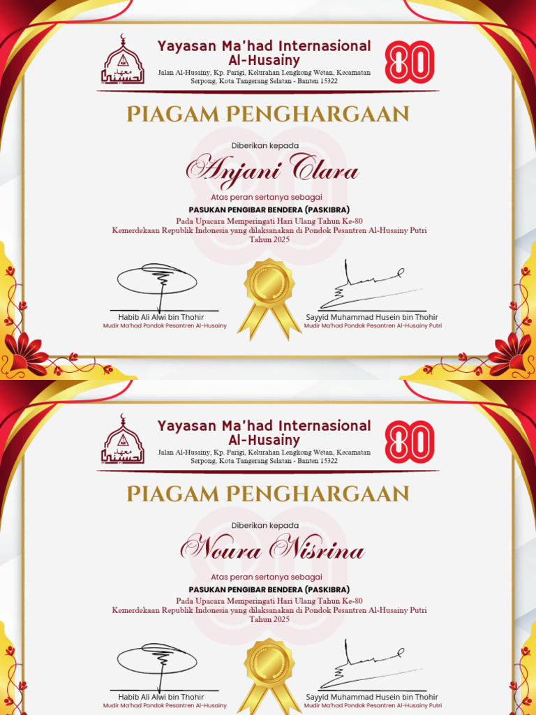 Piagam Penghargaan 17 Agustus 2025 | PDF