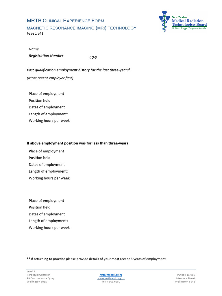 MRI Clinical Experience Form | PDF