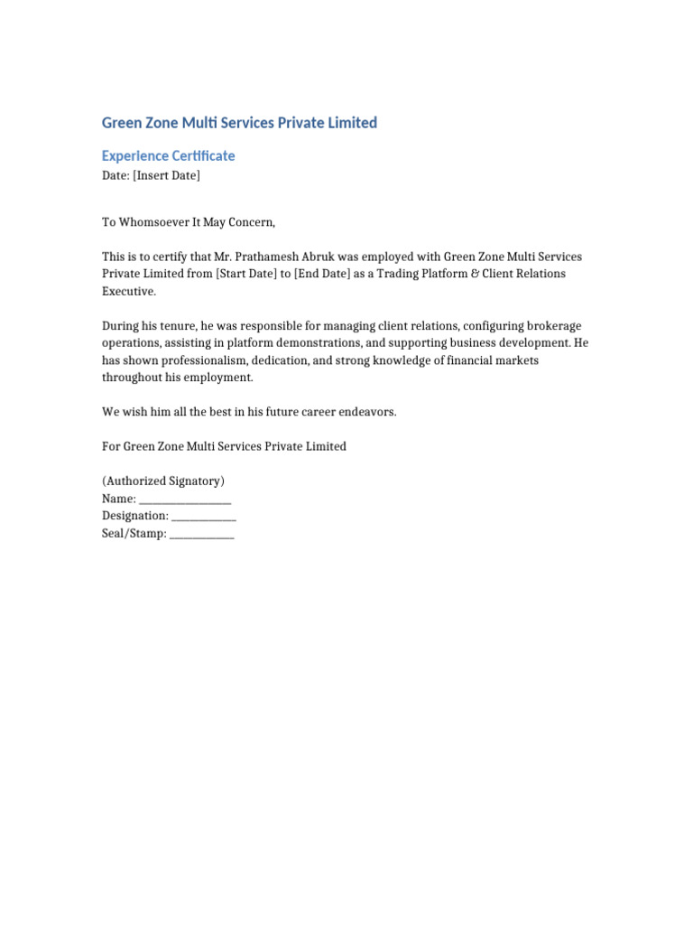 Experience Letter Prathamesh Abruk | PDF