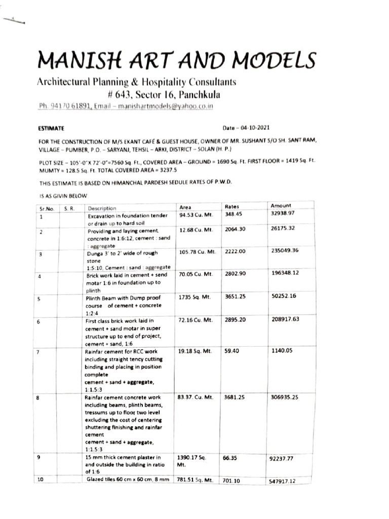 Construction Estimate for Ekant Cafe & Guest House | PDF | Building ...