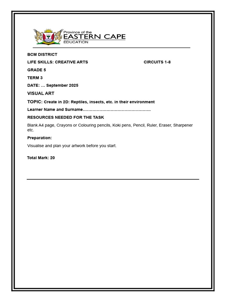 Grade 5 Creative Arts Assessment Task | PDF
