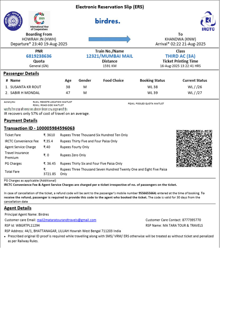 HWH To KNW 19.8.2025 | PDF | Payments
