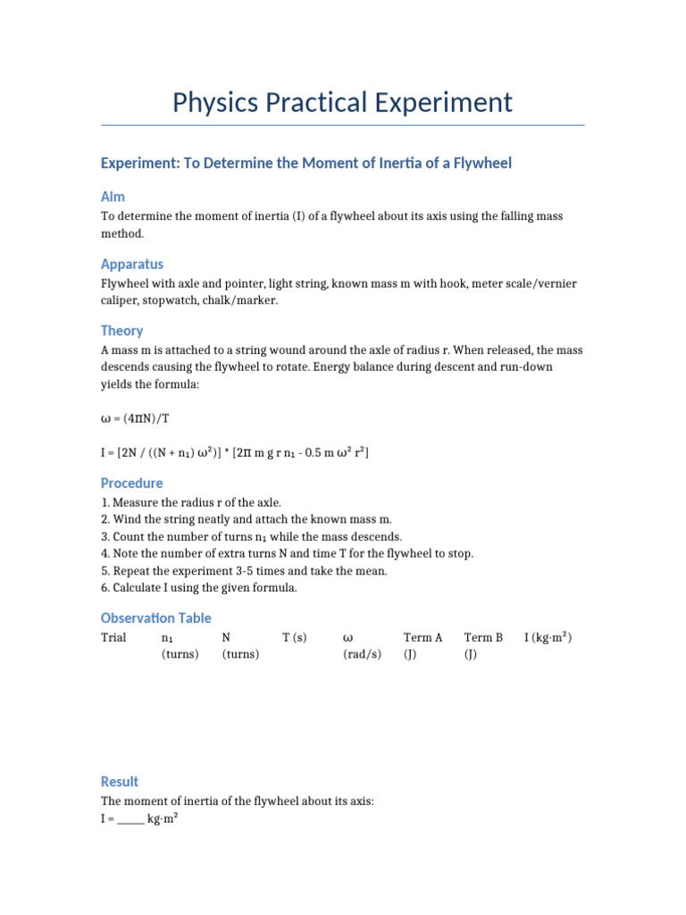 Moment of Inertia Flywheel | PDF