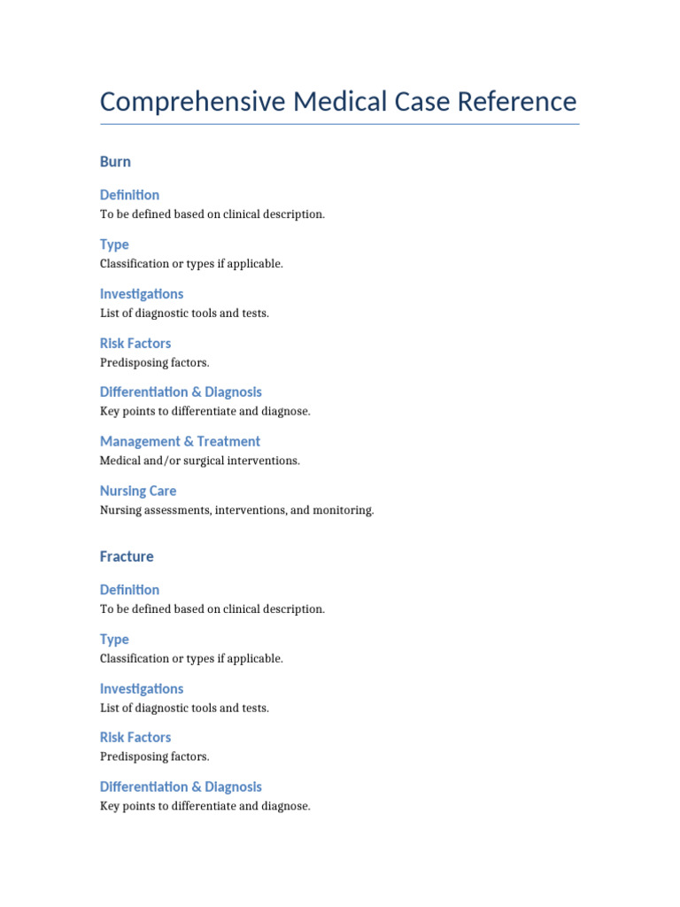 Medical Case Reference Guide | PDF | Medical Diagnosis | Nursing