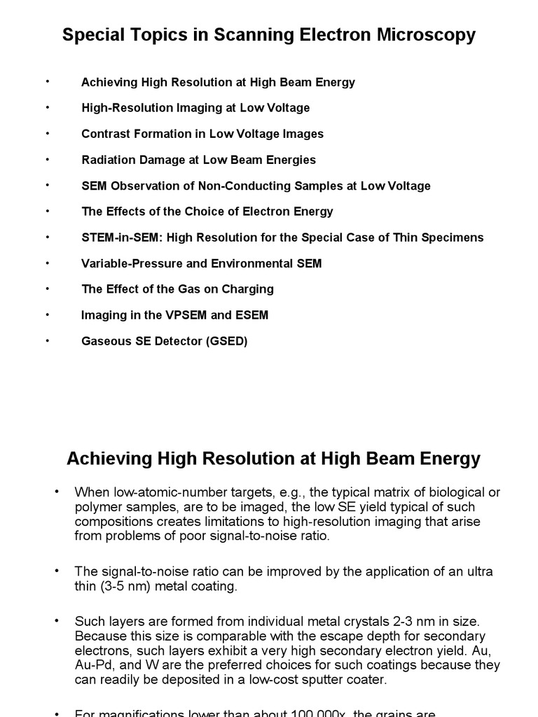 Special Topics in Scanning Electron Micros | PDF | Scanning Electron Microscope | Electron ...