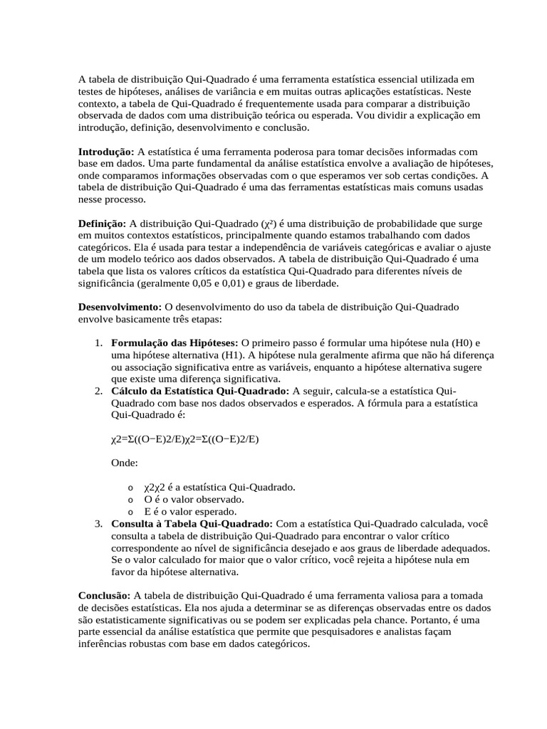 Tabela de Distribuição Qui-Quadrado | PDF | P-valor | Distribuição Qui Chi