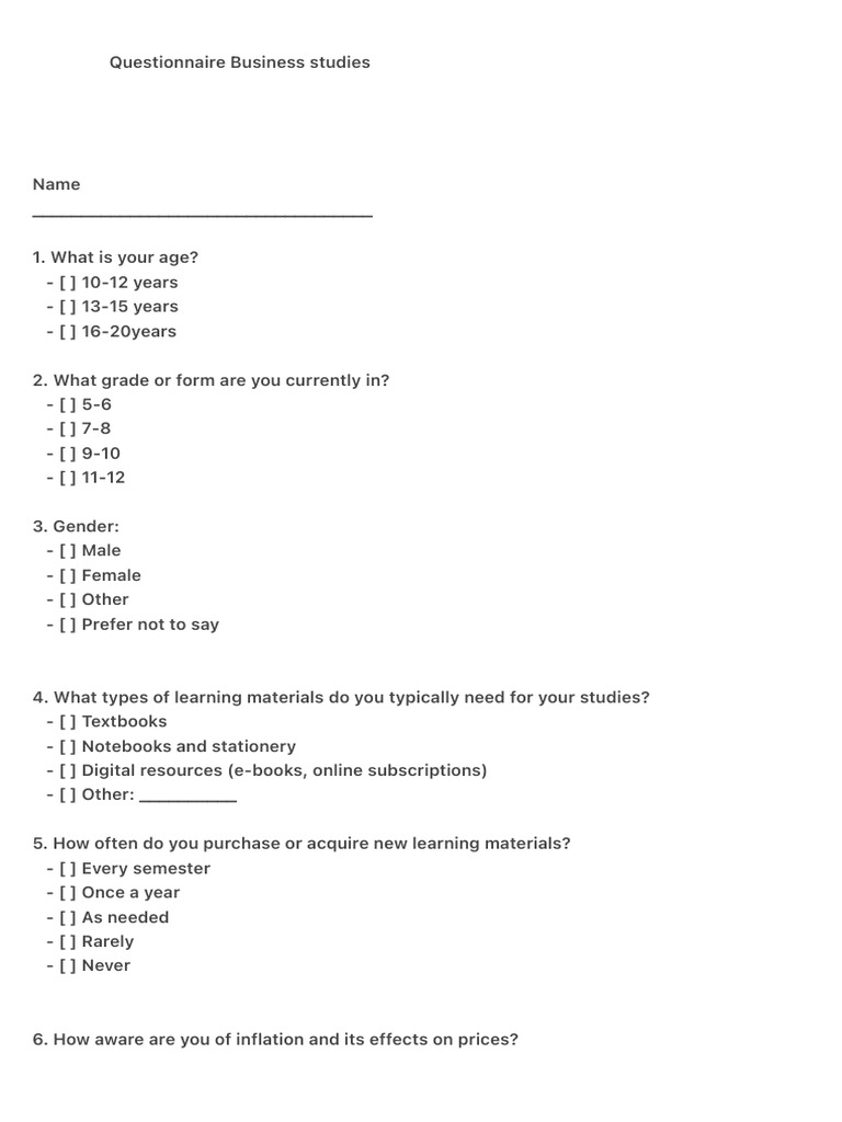Student Questionnaire on Learning Materials | PDF