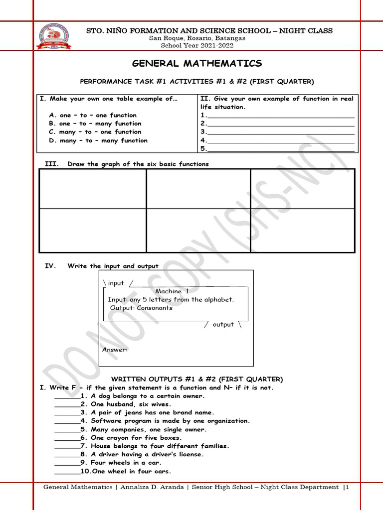 General Mathematics Performance Tasks | PDF