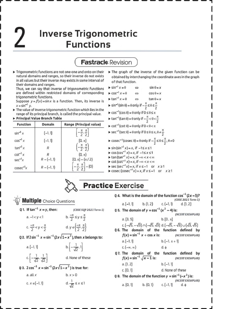 Inverse Trignometric Function Cl12 Important | PDF