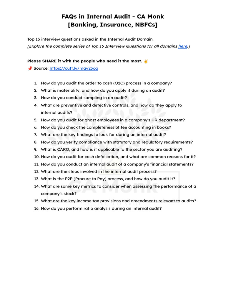 Top 15 Internal Audit Interview Questions | PDF | Audit | Business
