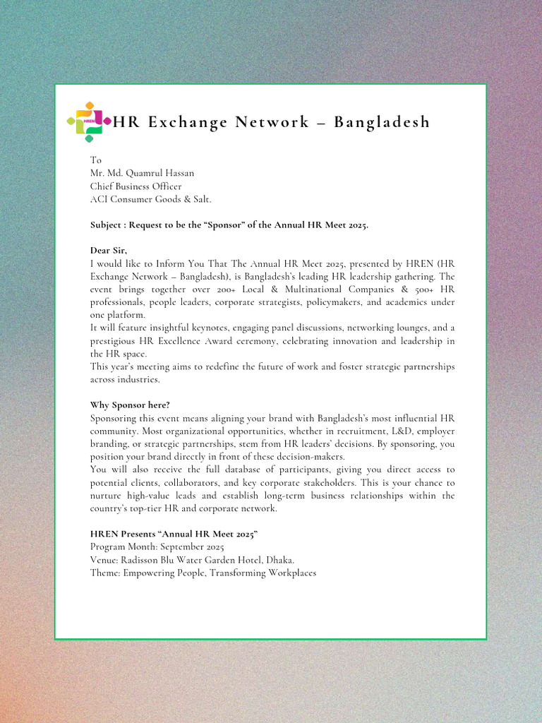 Sponsor Invitation for HR Meet 2025 | PDF | Brand | Business Economics