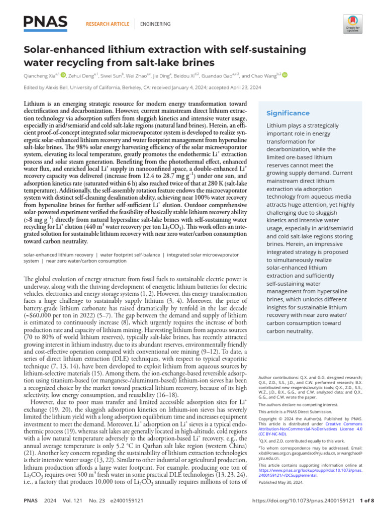 Solar-Enhanced Lithium Extraction System | PDF | Lithium | Water