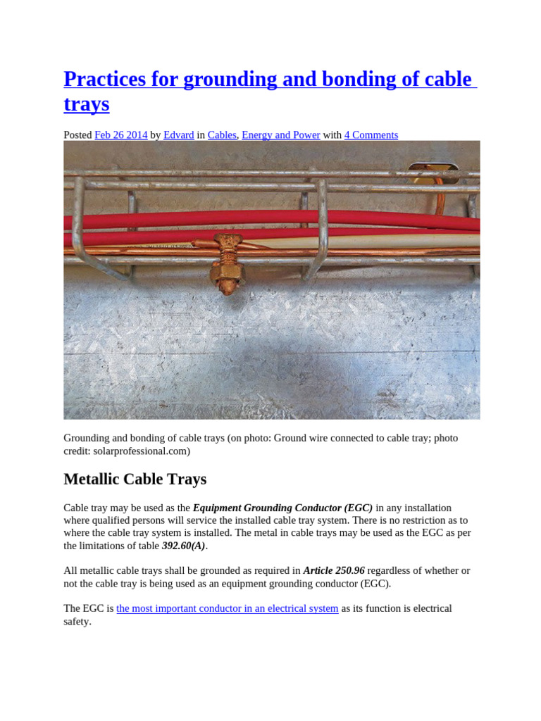 Grounding and Bonding of Cable Trays | PDF | Electrical Conductor ...