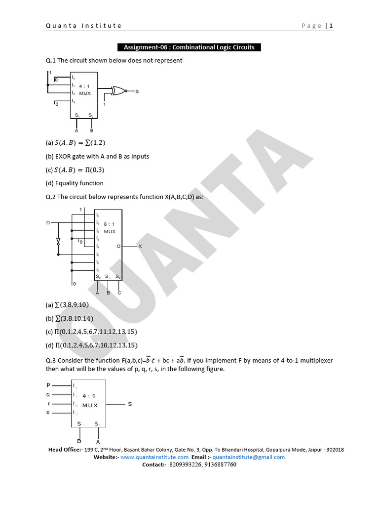Assignment-06 Combinational Logic Circuits_25925485_2024_04!01!08_29 (1) | PDF | Electronic ...