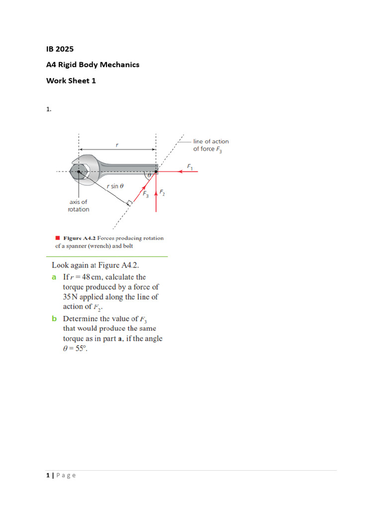 Theme A4 Rigid Body Mechanics WS 4 | PDF