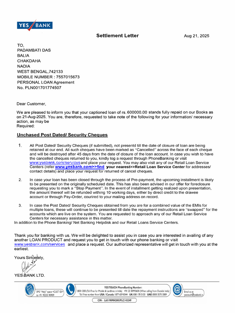 Yes Bank Noc-1 | PDF